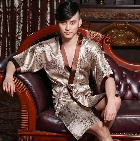 High Quality Home Silk Satin Bathrobe Mens Sexy Kimono Robe Male