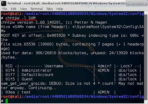 how to reset windows 10 local password with kali linux live usb