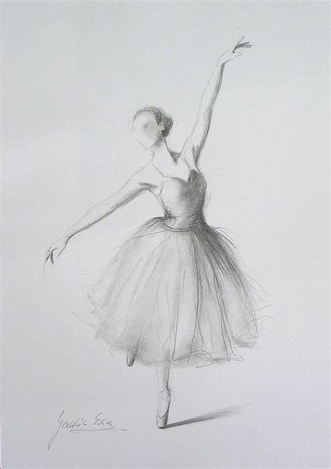 Original Pencil Drawing 12 X 8 On White Paper Of Ballerina By Ewa