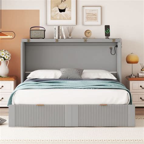 Full Size Solid Wood Murphy Bed Cabinet Wall Bed With Drawers And