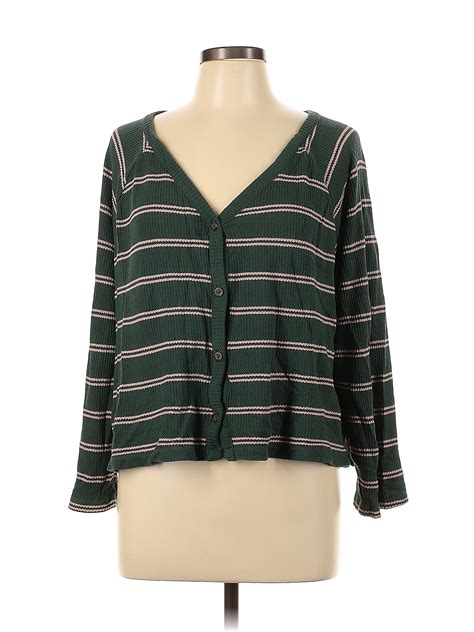 Madewell 100 Cotton Color Block Stripes Green Cardigan Size L 73