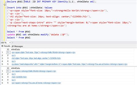 how to remove all attributes from x html tags in sql