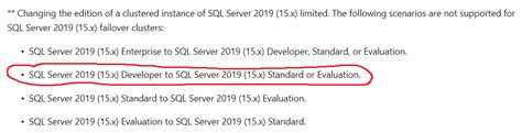 up downgrade developer to standard edition on sql server 2019 fci