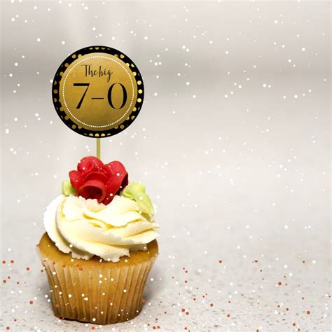 70th Birthday Cupcake Toppers Gold And Black Theme Instant Etsy