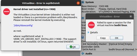 kernel driver not installed when trying to start a virtualbox vm in