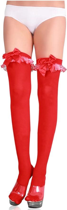 Leg Avenue Womens Opaque Thigh High Stockings With Chiffon