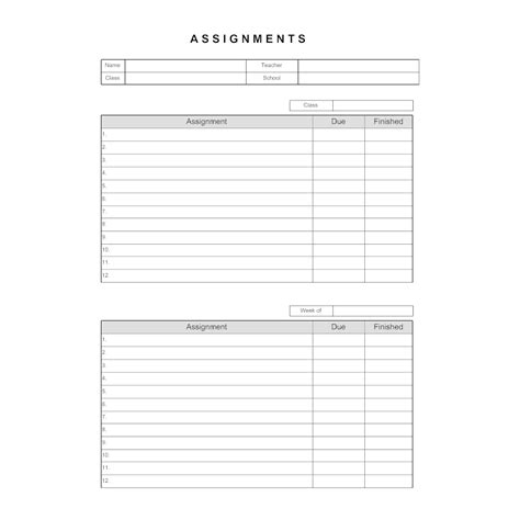 assignment sheet template