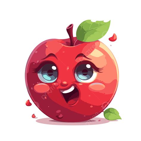 Apel Merah Vektor Stiker Clipart Kartun Lucu Apel Merah Dengan Daun