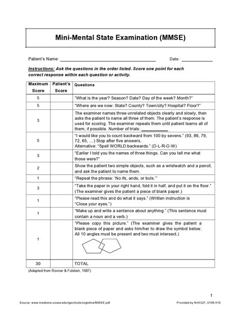 Mini Mental State Examination Mmse Printable Pdf Download Images Porn