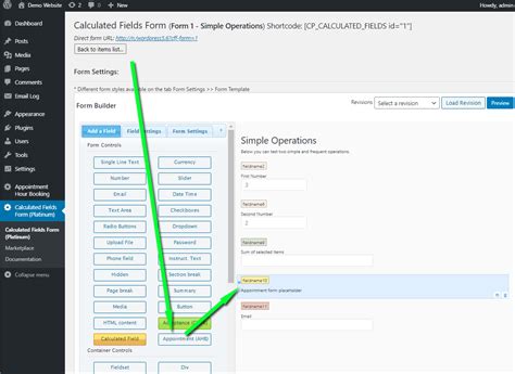cff integration of the calculated fields form with the appointment