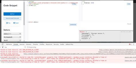 error while calling jquery show in stack overflow