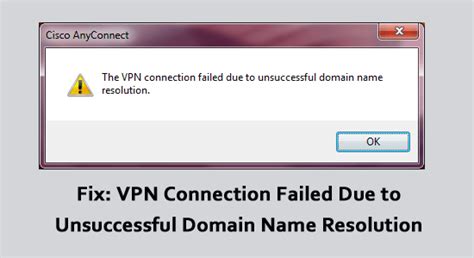 fix vpn connection failed due to unsuccessful domain name resolution