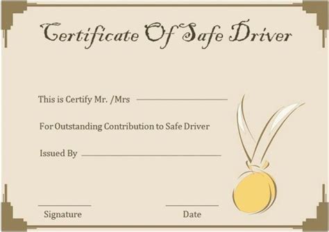 Safe Driver Certificates Certificate Templates Printable