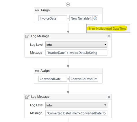 how to convert nullable datetime to datetime something else uipath