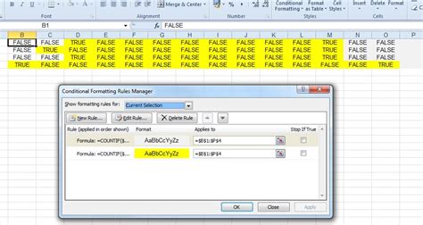 excel vba finding pair of boolean values in range row by