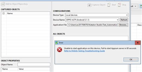 fail to start appium server in 60 seconds mobile testing