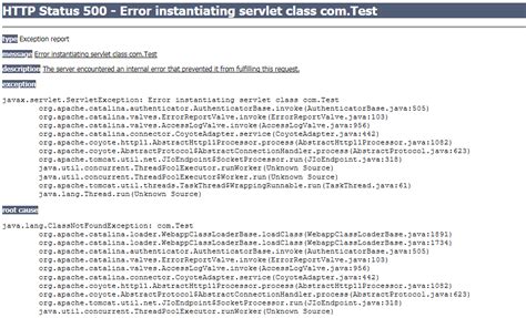 java error instantiating servlet class comclass