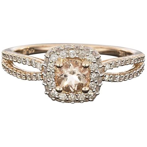 Rose Gold Morganite And Diamond Cushion Shaped Halo Engagement Ring At