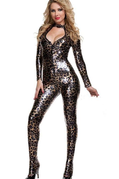 Sexy Leopard Leather Catsuit P106 China Sexy Catsuit And Leopard