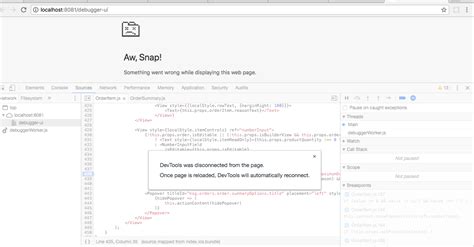 react native facing “devtools was disconnected from the page once