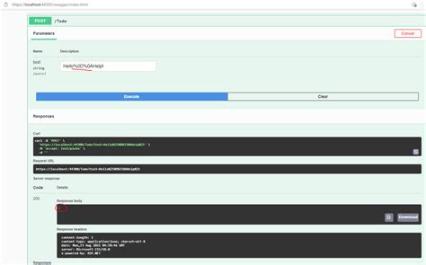 core swagger ui post how to allow for newline character
