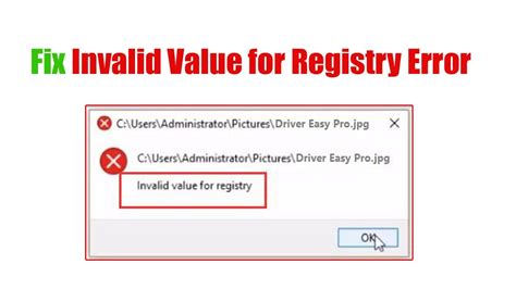 how to fix invalid value for registry error when opening photos