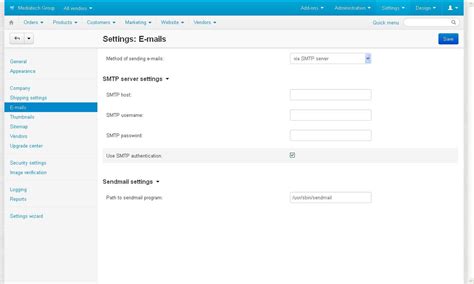 how to enable smtp authentication in cs cart