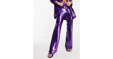 River Island Sequin Flare Pants In Purple Lyst