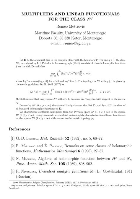 pdf multipliers and linear functionals for the classes n q