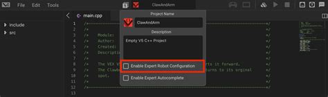 configuring the v5 vision sensor with the expert robot configuration in