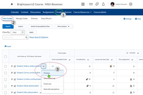 preview learner grades resources for d2l montana state university
