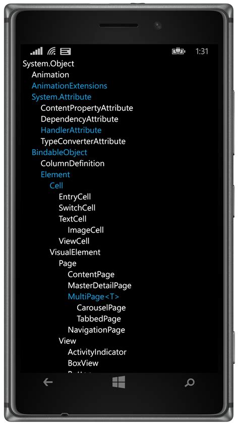 xamarin forms classhierarchy code samples microsoft docs