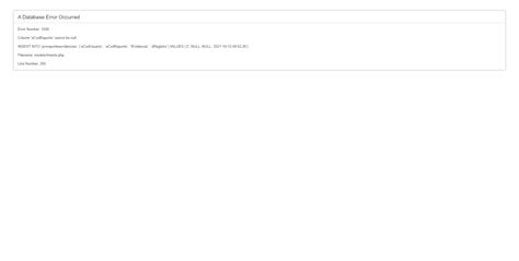 php a database error occurred error number 1048 2 0 stack overflow