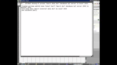 import database sql server 2000 to excel 2003 youtube