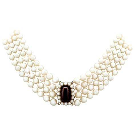 Pearl Choker With Garnet And Pearl Yellow Gold Clasp At 1stdibs