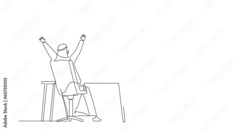 Animated Self Drawing Of Continuous Line Draw Back View Arab Man