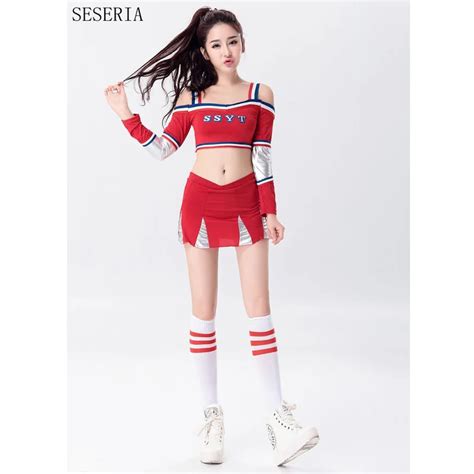 Seseria Red Sexy Cheerleaders Costume Halloween Party Outfit Cheering