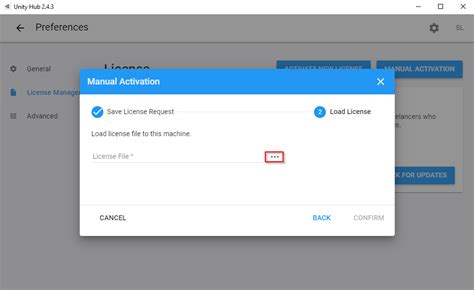 how can i manually activate my license inside the hub unity