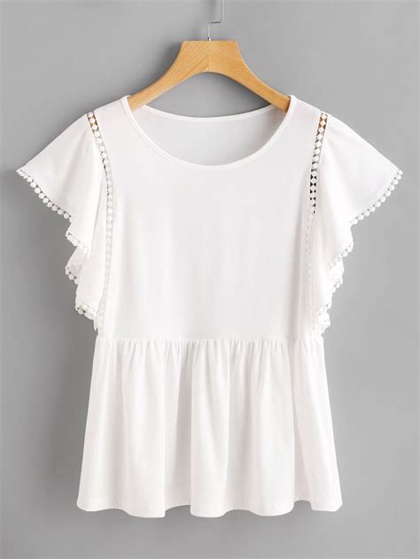 Dot Crochet Insert Flutter Sleeve Tee Blusas Juveniles Moda Ropa Moda