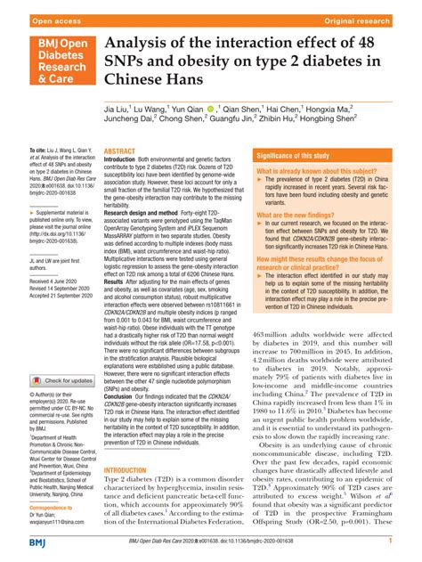Pdf Analysis Of The Interaction Effect Of 48 Snps And Obesity On Type