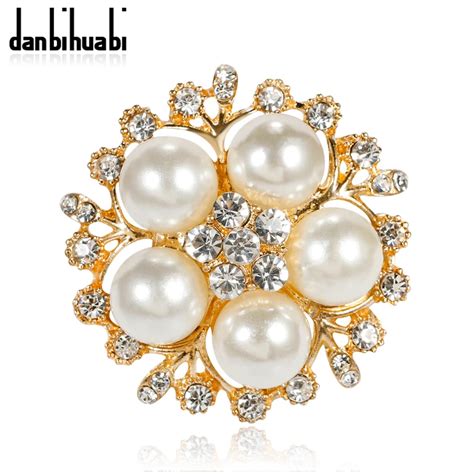 Danbihuabi Fashion Big Pearl Rhinestones Flower Brooches Clothes For