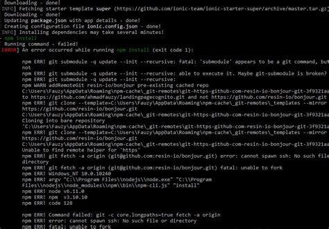 node js ionic framework npm error when creating starter super