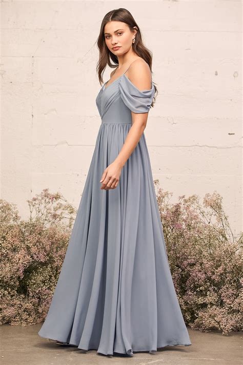 Slate Blue Maxi Off The Shoulder Maxi Dress Chiffon Maxi Lulus