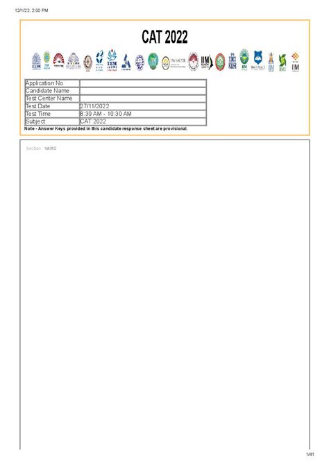 Cat 2022 Question Paper With Answer Key For Slot 1