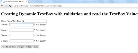 creating validating and reading dynamic textbox in asp