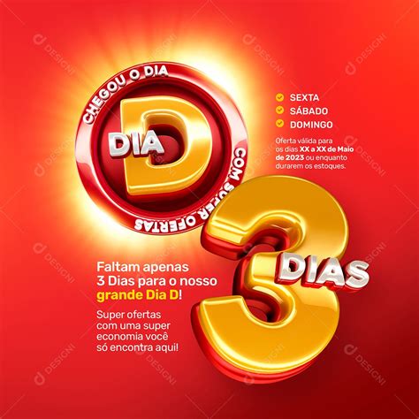 Selo 3d Faltam Apenas 3 Dias Com Super Ofertas Vermelho Dia D Psd