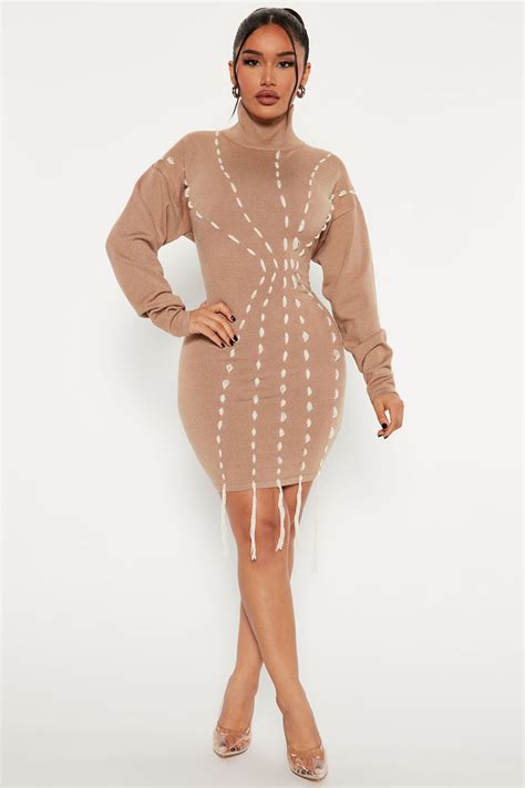 Amy Sweater Mini Dress Taupe Fashion Nova