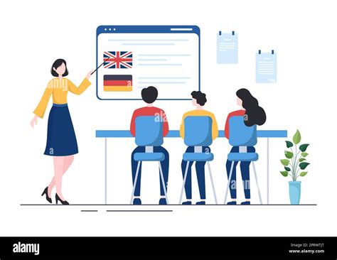 Language School Template Hand Drawn Cartoon Flat Illustration Of Online