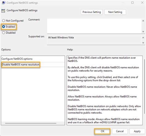 Ensure Configure Netbios Settings Is Set To Enabled Disable Netbios