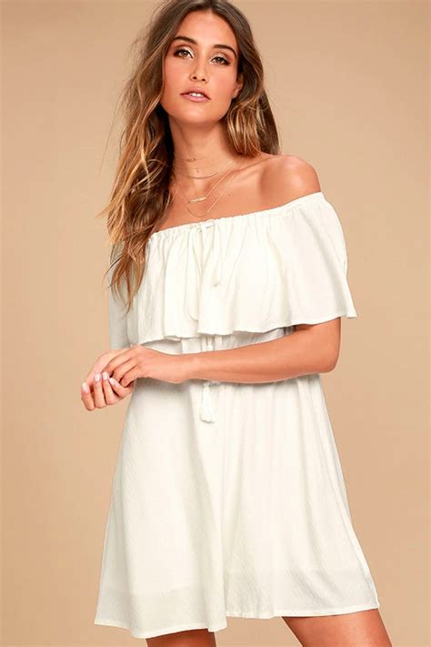 Chic White Dress Off The Shoulder Dress White Shift Dress 64 00